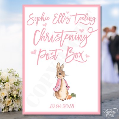 Flopsy Rabbit Christening Post box Card Sign Sweet Treats Table Baby ...