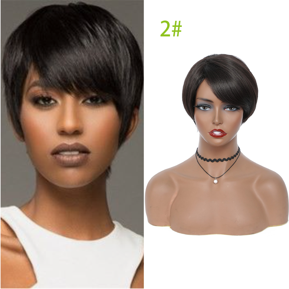 Short Pixie Cut Wig With Bangs Side Part Bob Black Straight Synthetic ...