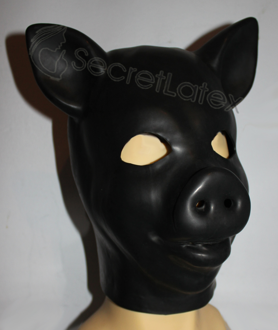 LATEX BLACK GUM FETISH PIG PIGLET FULL HEAD RUBBER HOOD MEN PIGGY ...