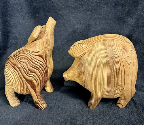 Vintage Pair Hand Carved Wenge Wood Wooden Pig Boar Hog Sculptures ...