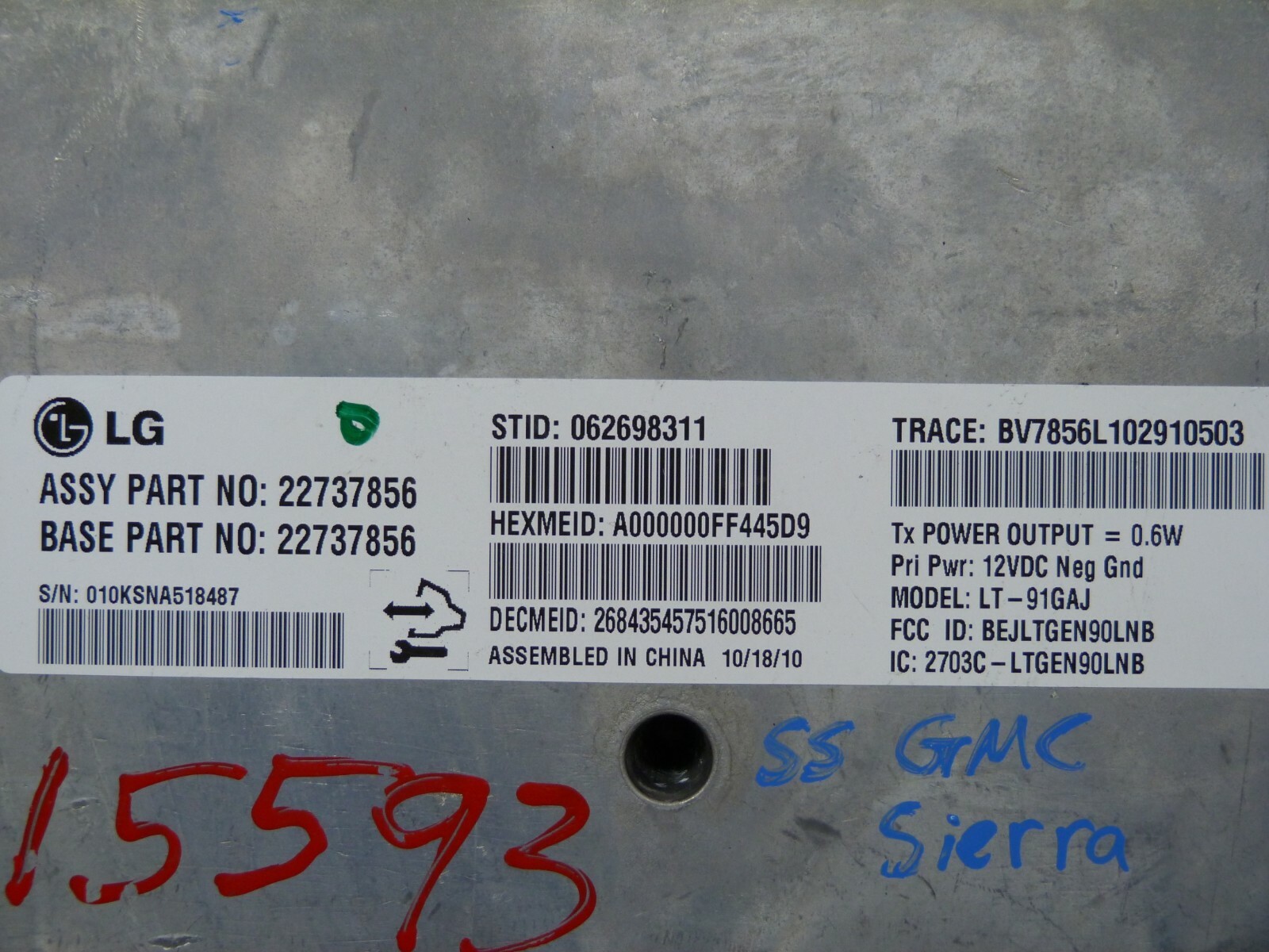 2011 GMC SIERRA 1500 2500 3500 COMMUNICATION ONSTAR MODULE OPT UE1 ...