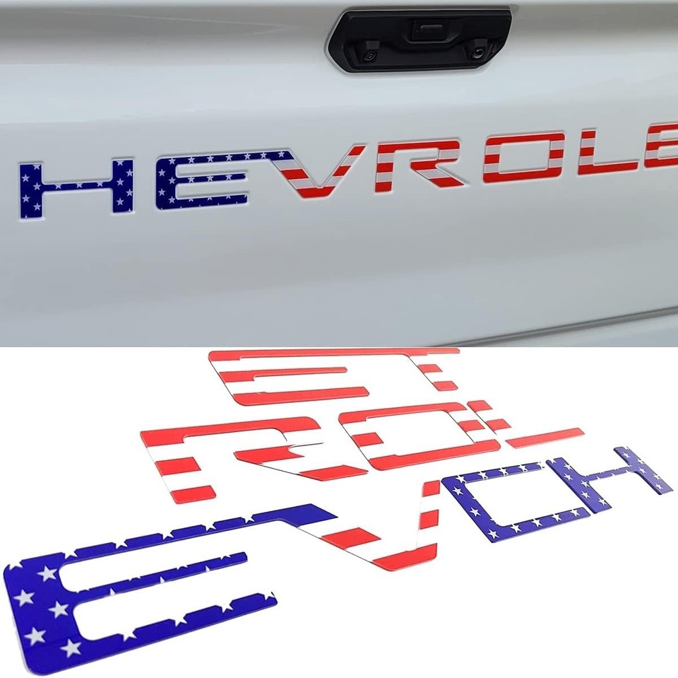 Truck Tailgate Emblem Letters ABS American Flag 3D Adhesive Replacement ...
