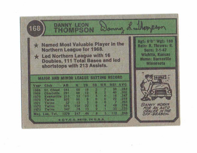 Danny Thompson Minnesota Twins SS #168 TCG 1974 #Baseball Card | eBay