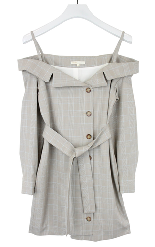 MAJE Redwan Dress Women's MEDIUM Long Sleeve Convertible Check Button Up Belted | eBay