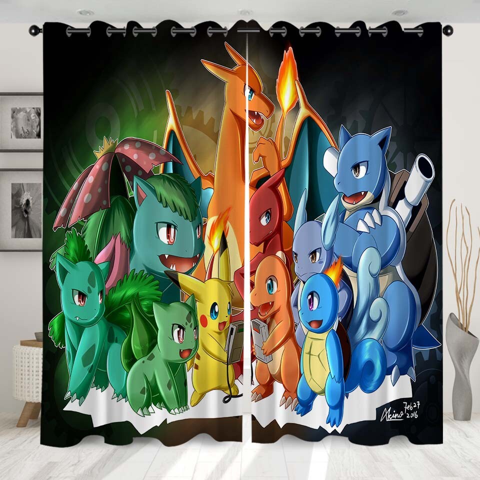 Kids Pokemon Pikachu Thick Blackout Curtains Thermal Ring Top Eyelet ...