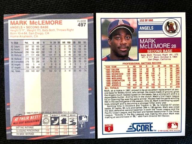 MLB - Mark McLemore 1988 Fleer & 1988 Score Baseball - Angels | eBay