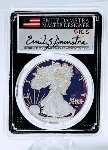 2021-W SILVER EAGLE PCGS PR70 First Day Issue- EMILY DAMSTRA SIGNED ...