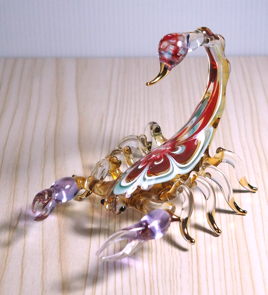 Maroon SCORPION hand blown art glass figure 4.25 inch gold trim Gift ...