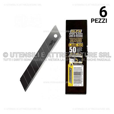 6 pezzi TUBETTO 50 LAME BRUNITE 18mm OLFA LBB-50 RICAMBIO CUTTER ...
