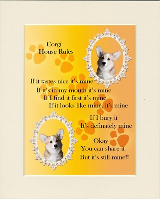 CORGI CARDIGAN "IT'S MINE" HOUSE RULES COMIC DOG ART PRINT READY ...
