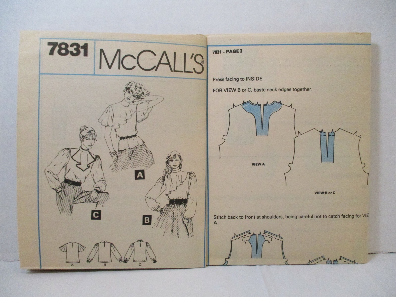 Vintage McCall's Pattern 7831 Misses Size 10 32 1/2" Pullover Blouse ...