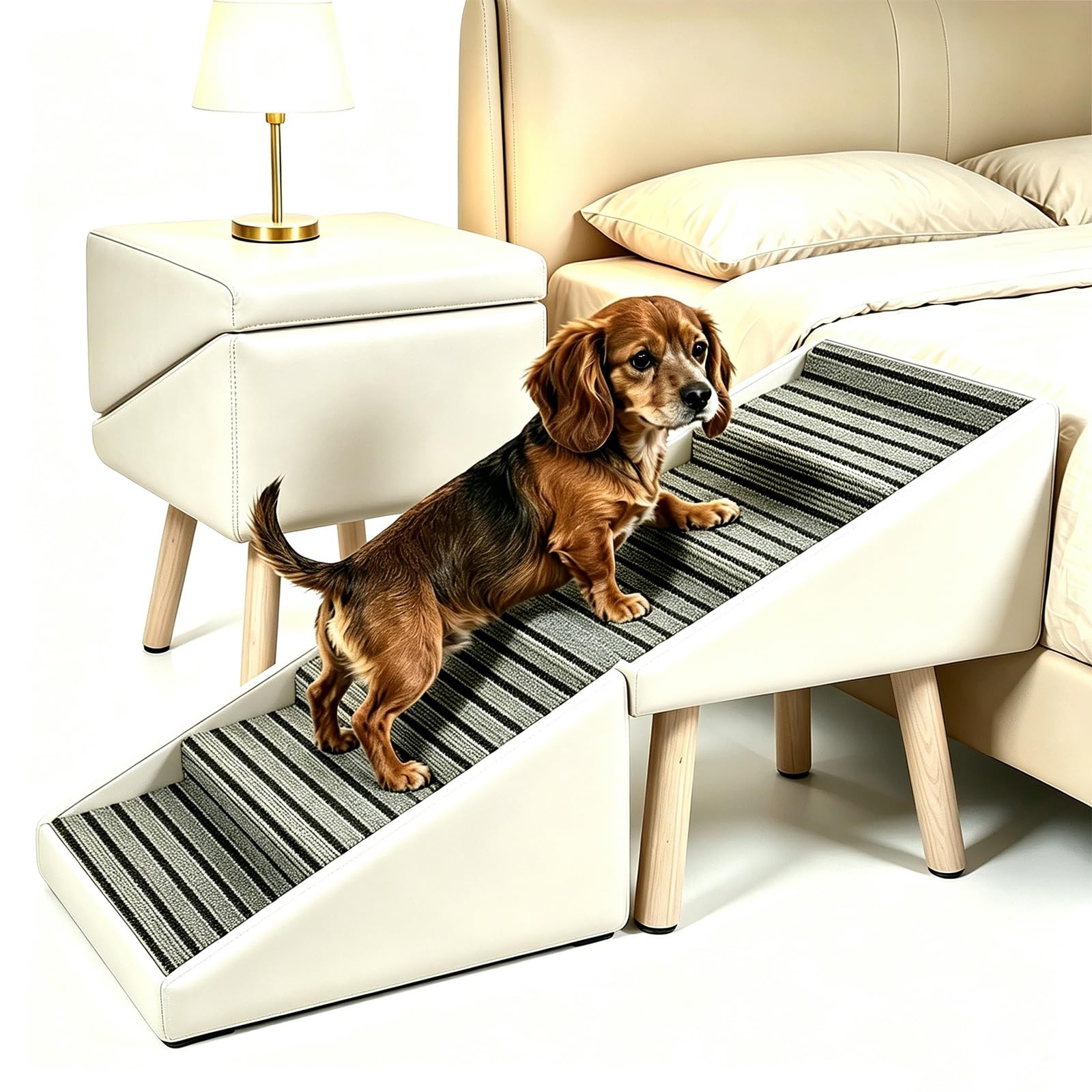 Foldable 2-in-1 Wooden Dog Stairs Non-Slip Ramp for Small Dogs Bed ...