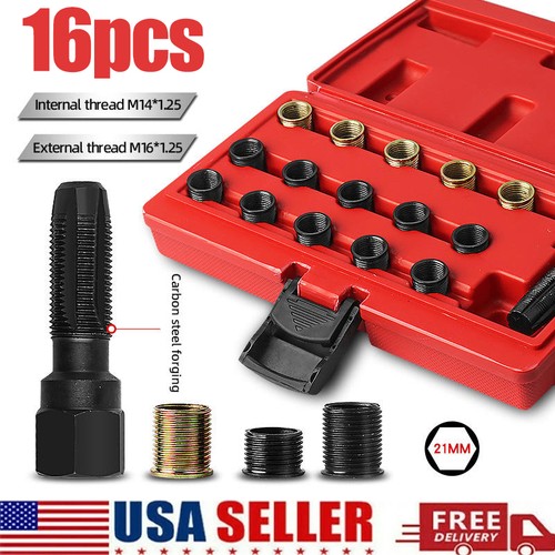 16pc Spark Plug Thread Repair Rethreading Tool Kit M16 Threaded Coil ...