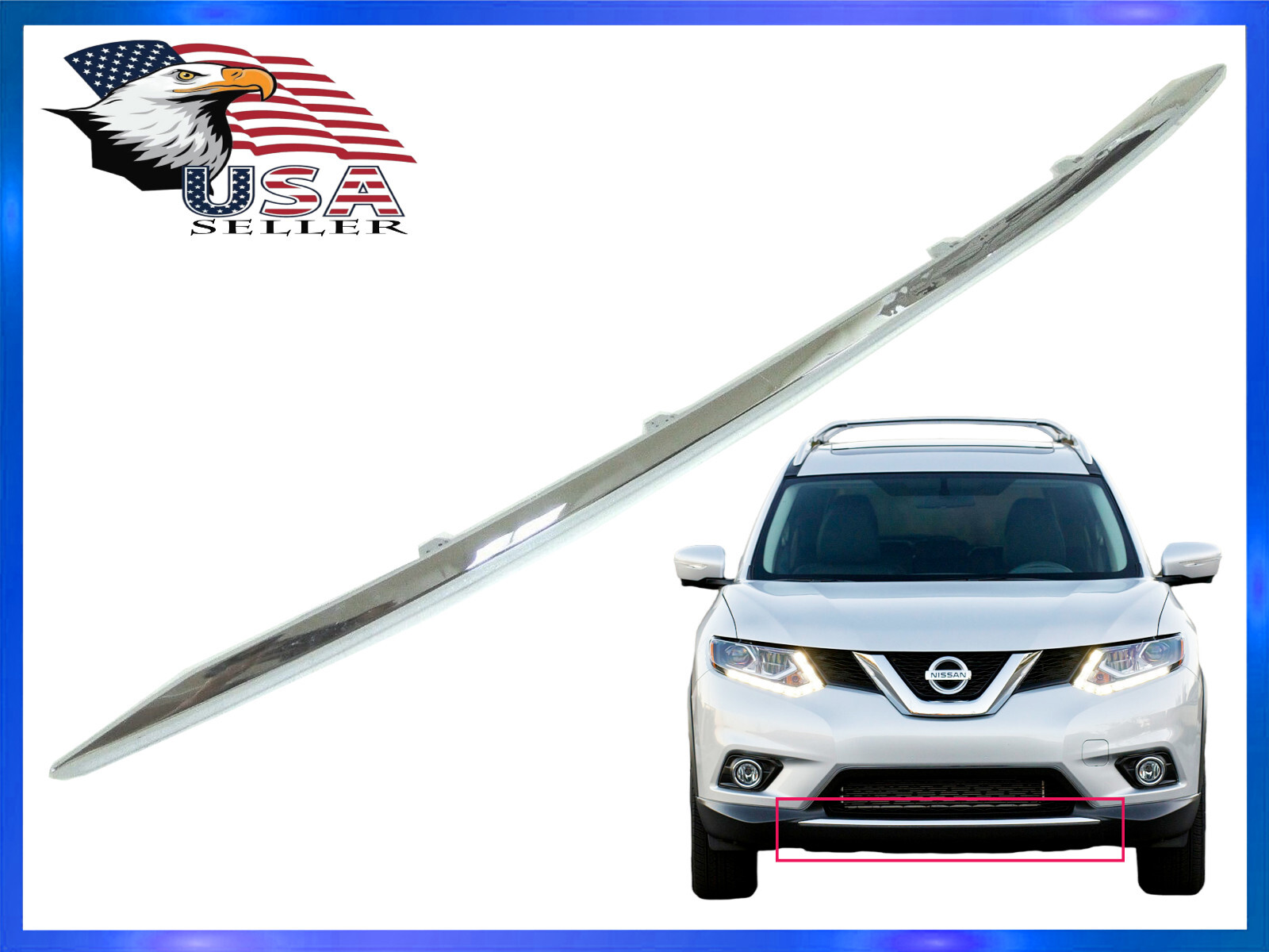 For 2014-2016 Nissan Rogue Front Bumper Lower Chrome Molding Trim 62072 ...