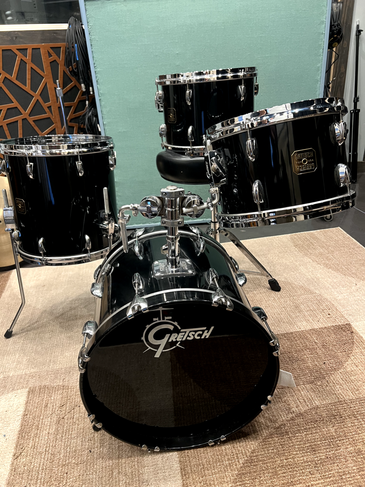 Vintage Gretsch Square Badge Drum Set 18/12/13/14x14 Bop Black Nitron ...