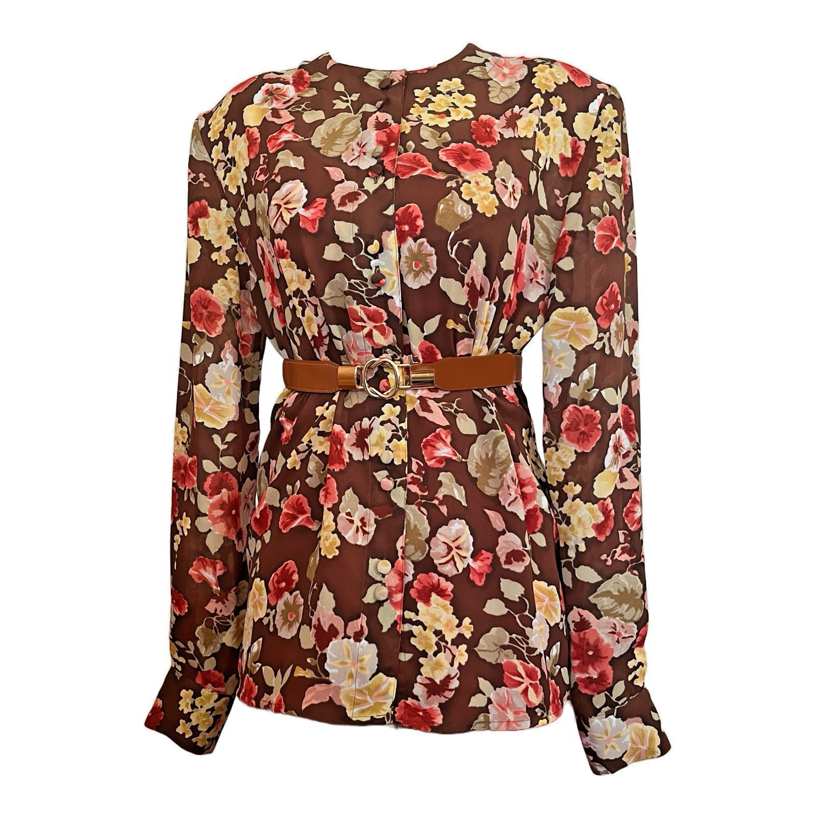 Vintage 1990s Y2K Floral Cottagecore Pink & Brown Car… - Gem