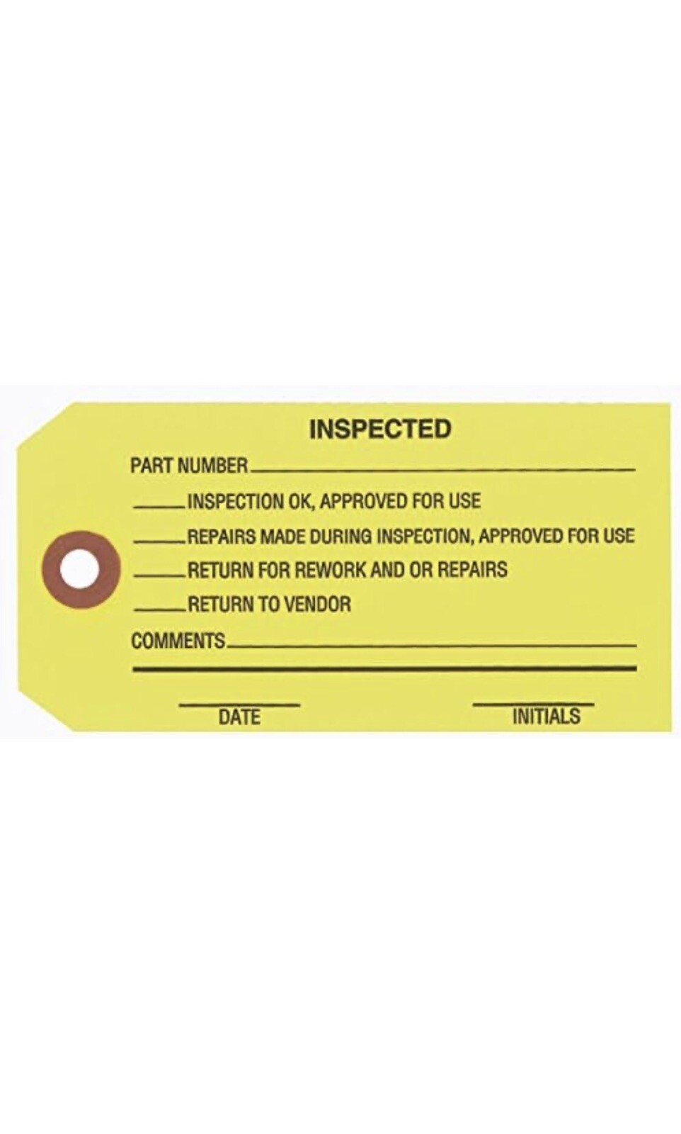 #5 4 3/4 x 2 3/8" 13 Pt. Yellow"Inspected" 1-Part Inspection Tags ...