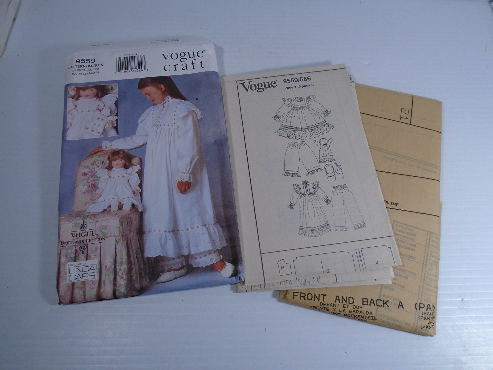 Vogue Pattern 9559 Girls & 18" Doll Matching Nightgown S(7) M(8-10) L ...