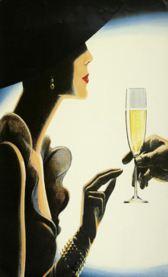 36" vintage art painting print classy lady champagne advert poster ...