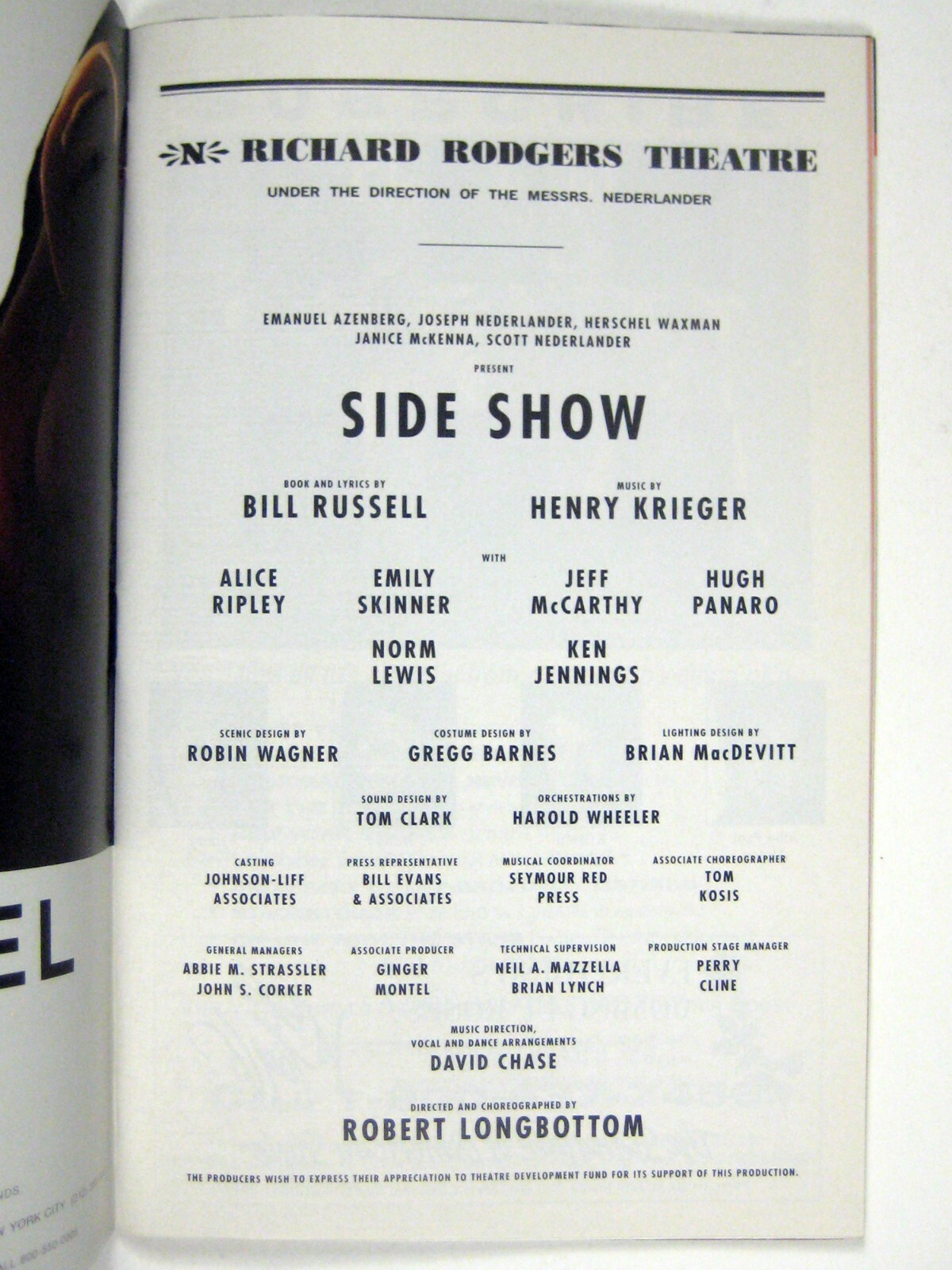Side Show Playbill November 1997 Broadway Alice Ripley Emily Skinner ...