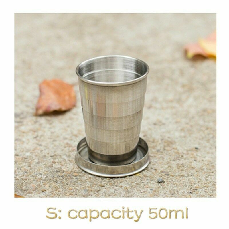 1X Stainless Steel Collapsible Folding Cup Mug Travel Keychain Camping ...