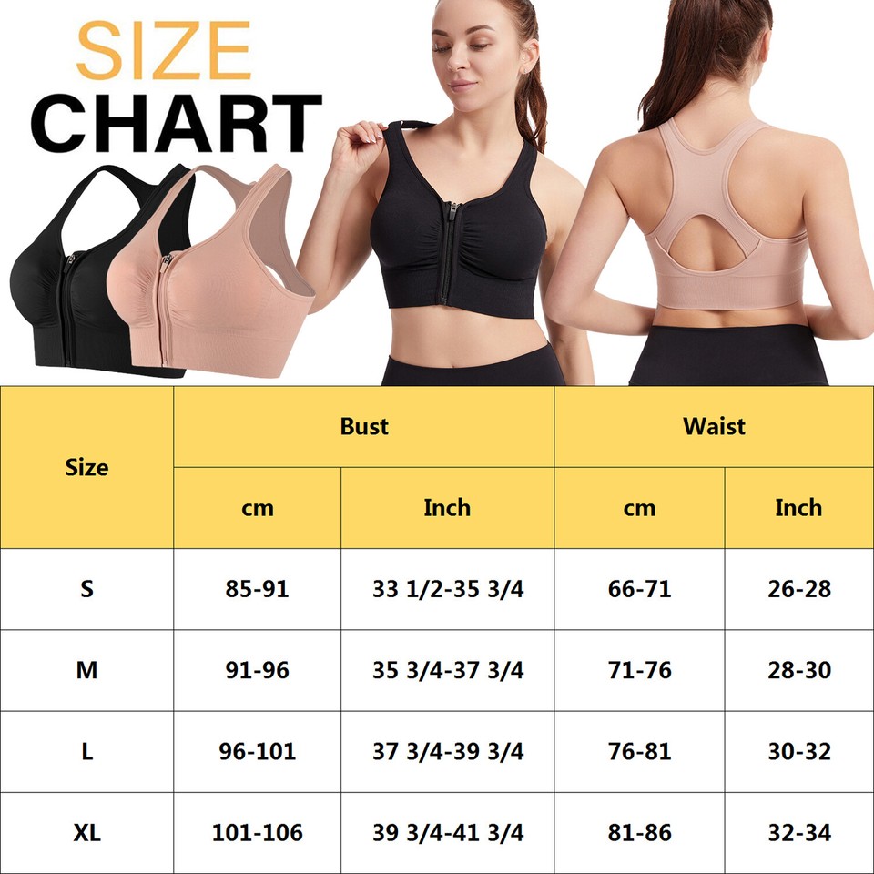 Women Zip Front Sports Bra Wireless Post-Surgery Bra Active Yoga ...