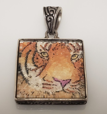 Samuel B. Benham Sterling Silver Micro Mosaic Crushed Gemstone Tiger ...