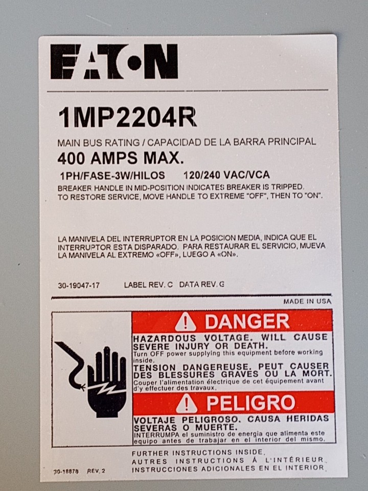 Eaton Meter Pack Socket: 200A 125A, Bus: 400A In/outdoor, 1 Ph 120/240V ...