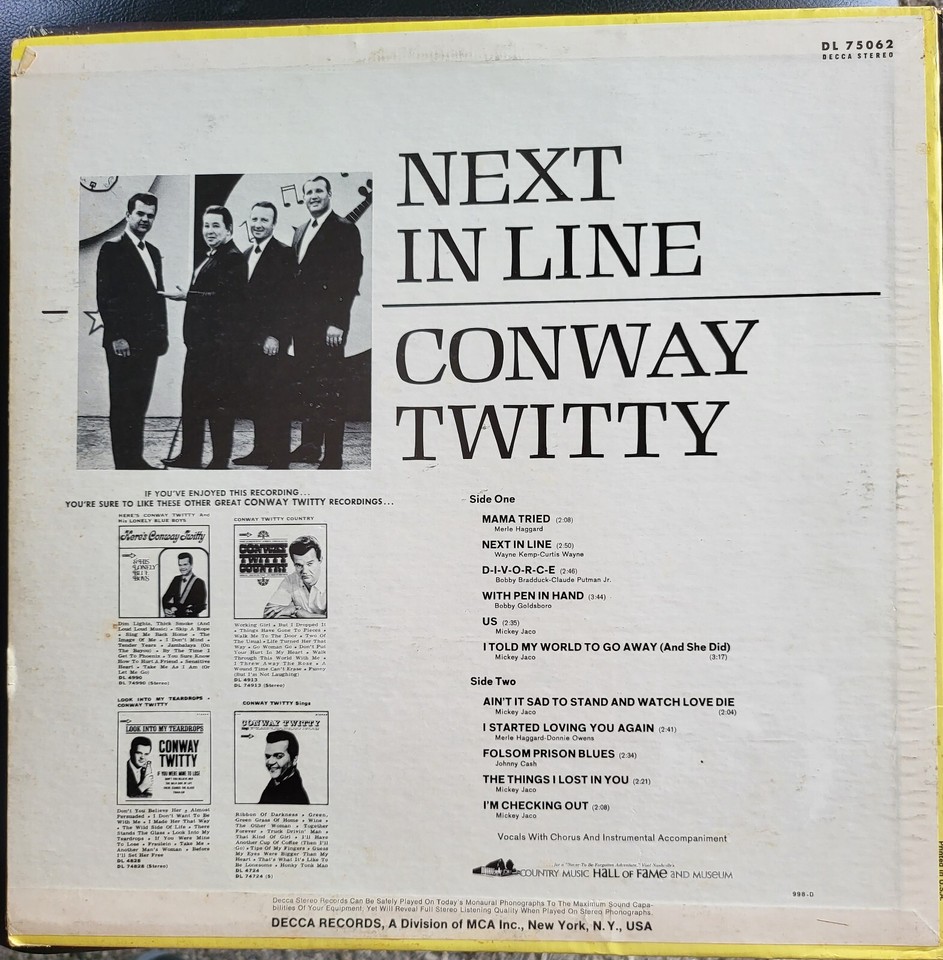 Conway Twitty - Next In Line - Vinyl LP DECCA Records 1968 | eBay