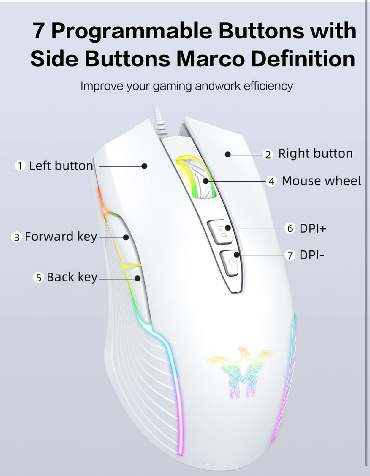 PHNIXGAM Wired Gaming Mouse Ergonomic RGB Computer Mouse with RGB ...