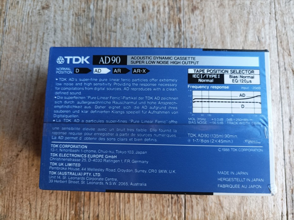 TDK AD 90 2 PACK BLANK AUDIO CASSETTE VIERGE TAPE SEALED 1988 TYPE I ...