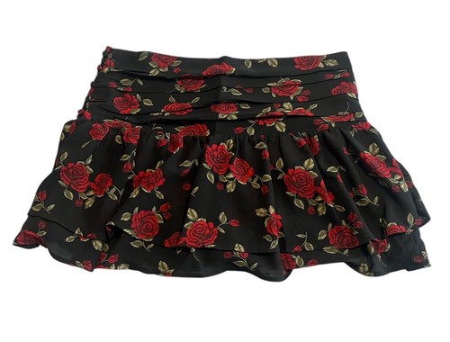 Garage Mini Skort Womens Size Small Black Red Rose Floral Print ...