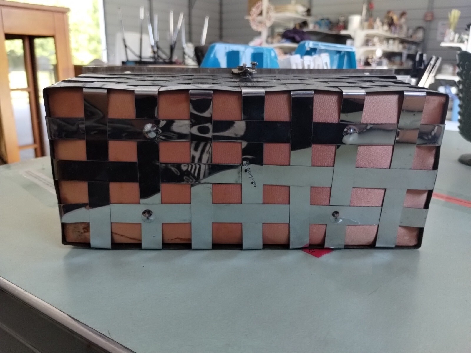 Original 1950’s Metal Lattice Work Box Bag - With Luc… - Gem