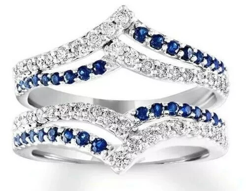 2Ct Round Lab-Created Blue Diamond Enhancer Wrap Ring 14k White Gold ...