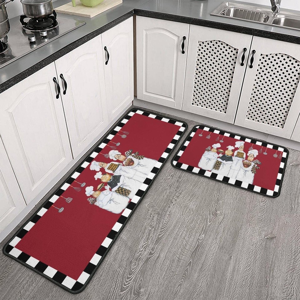 2 Pieces Fat Chef Kitchen Rugs Set, Rustic Farmhouse Chef Kitchen Decor ...