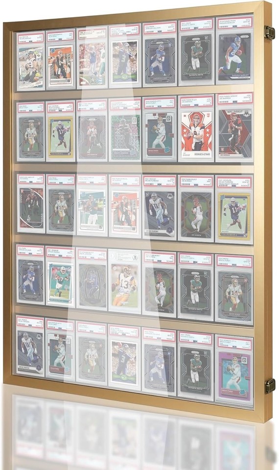 Graded Trading Card Display Case Golden 35+ Sport Baseball Glass Wood ...