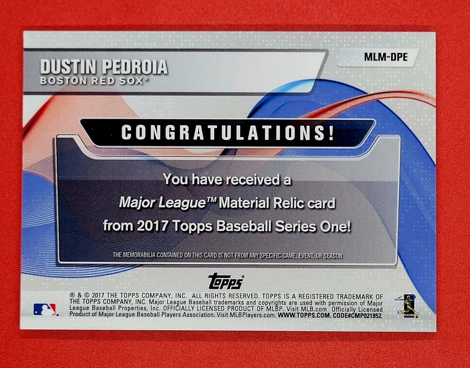 2017 Topps Dustin Pedroia Game Used Memorabilia Card MLM-DPE | eBay