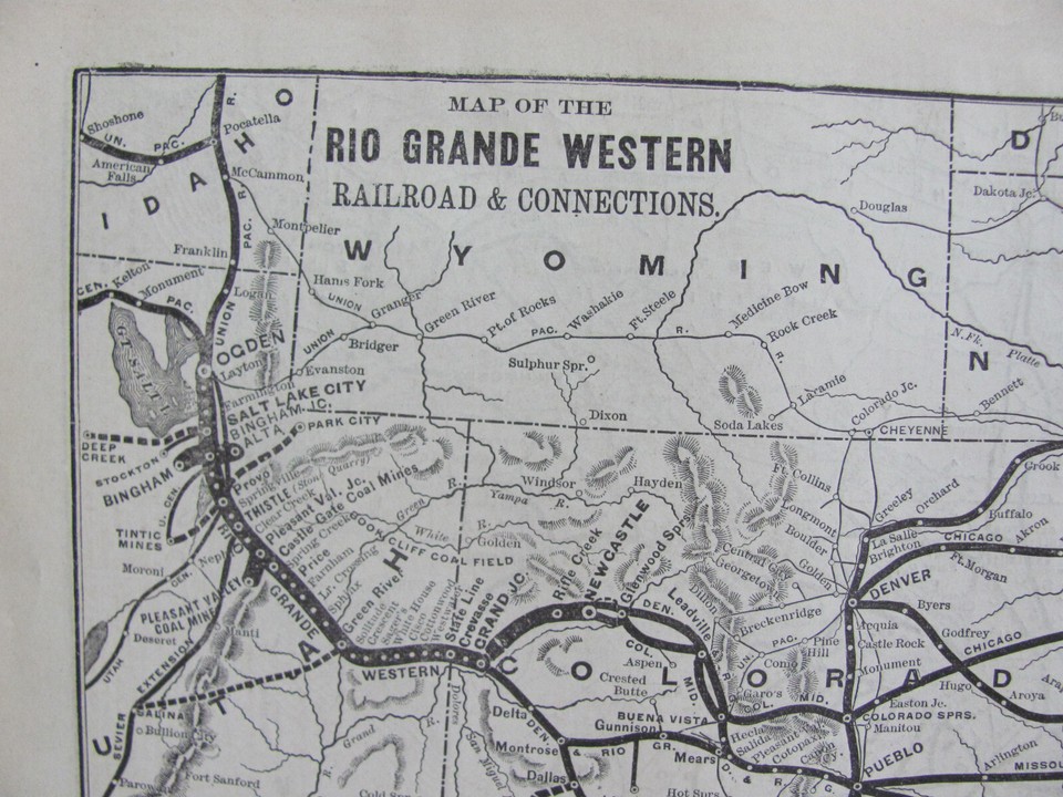 1890 SEPT RIO GRANDE WESTERN RAILROAD ORIGINAL RGW RR SYSTEM MAP ...