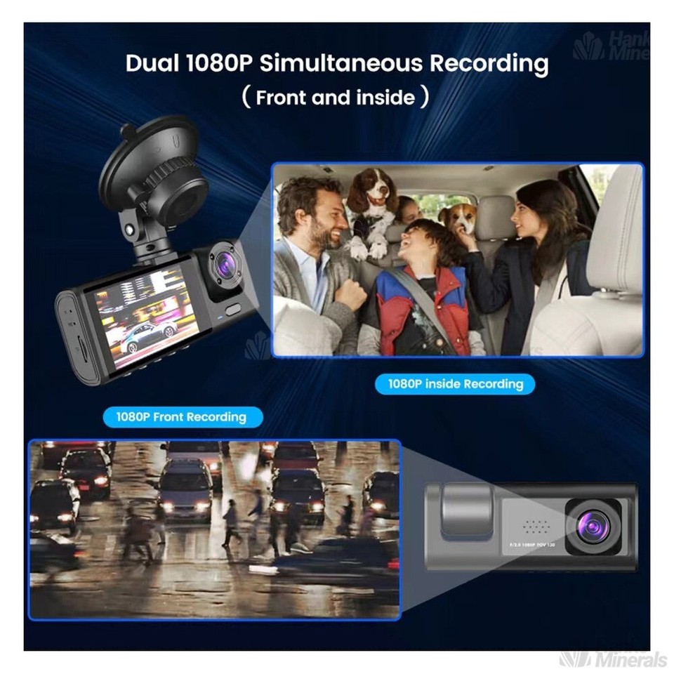 Dash Cam Car HD 1080P Front/Rear/Inside Dual Lens Video Recorder Camera ...