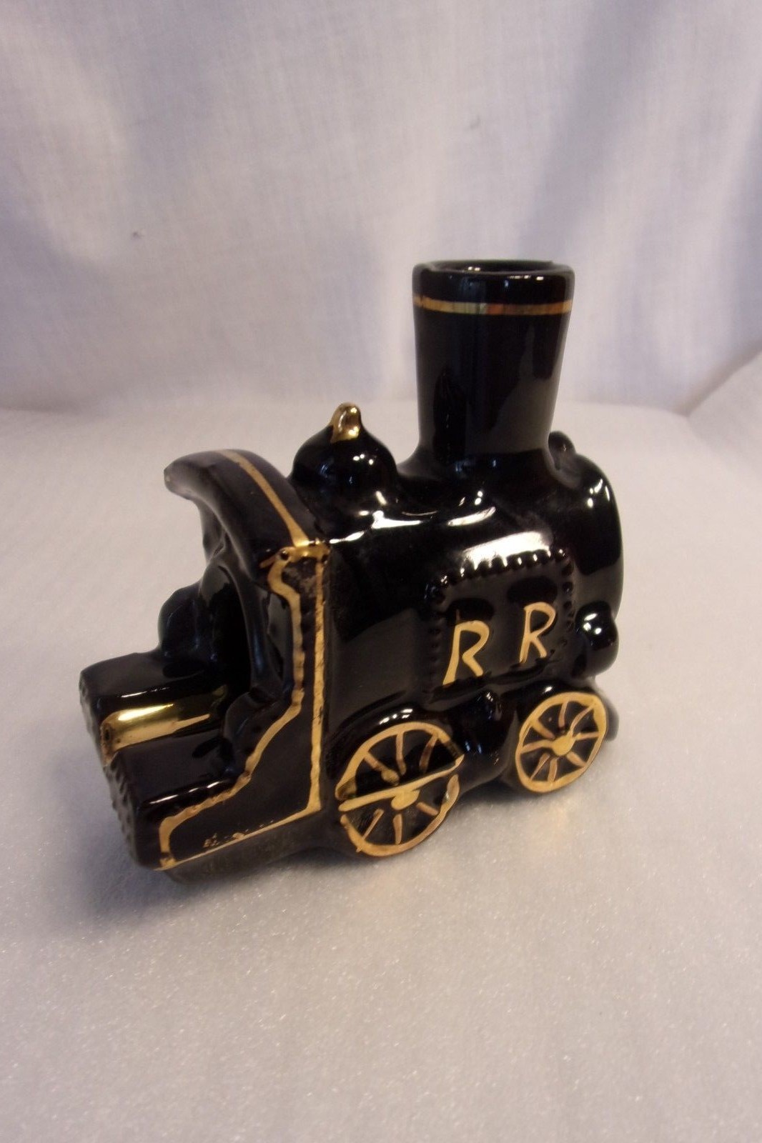 Vintage Smoking Smokestack Locomotive Train Ashtray Black Gold Ceramic ...