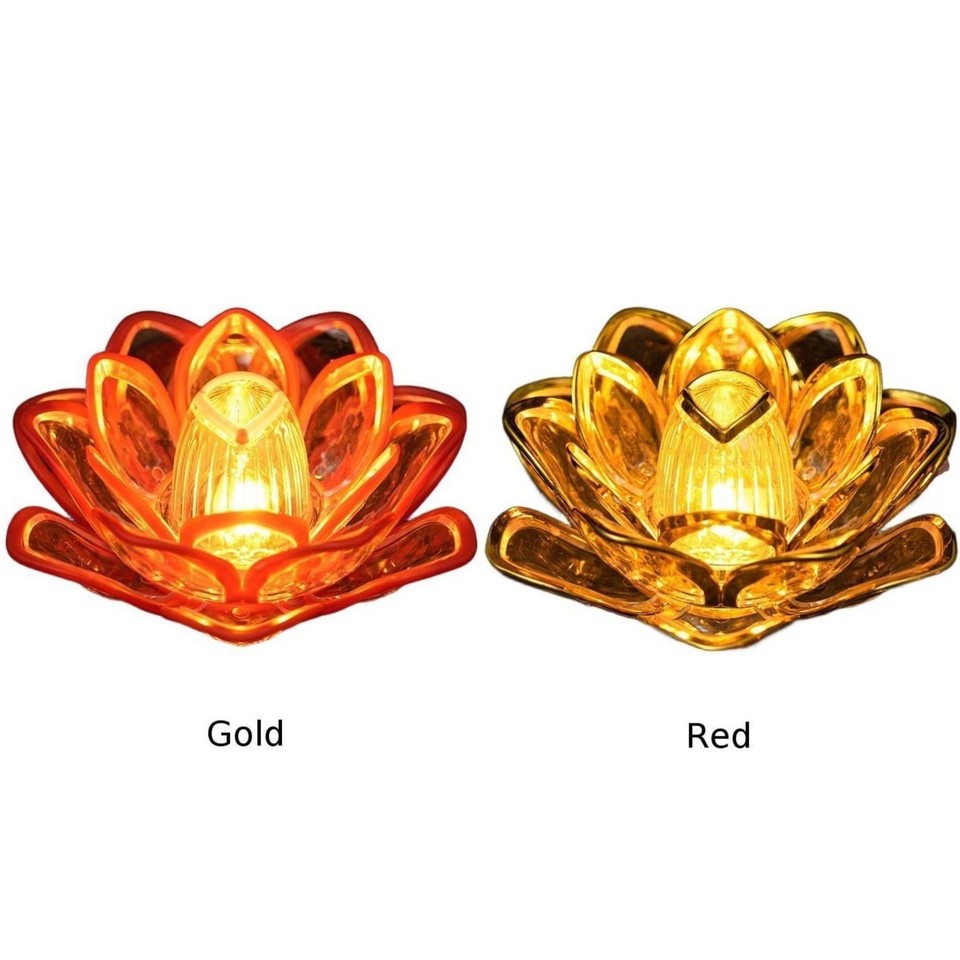 Flameless Buddha Offering Red Gold Lotus Flower LED Electronic Candle ...