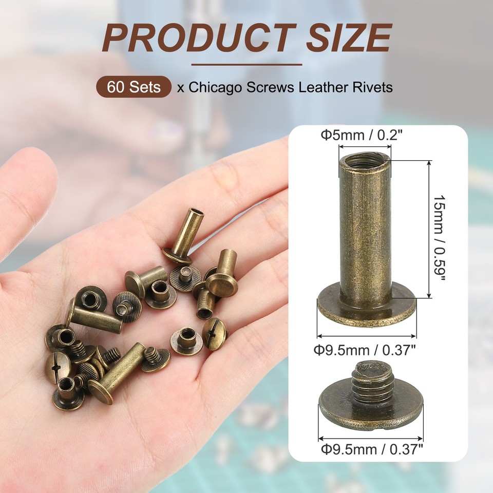 16mm Chicago Screws Leather Rivets, 60 Set Leather Rivets, Gunmetal | eBay