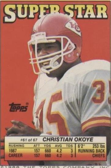 1988 Topps Super Star Sticker Back Cards - Christian Okoye, Anthony ...