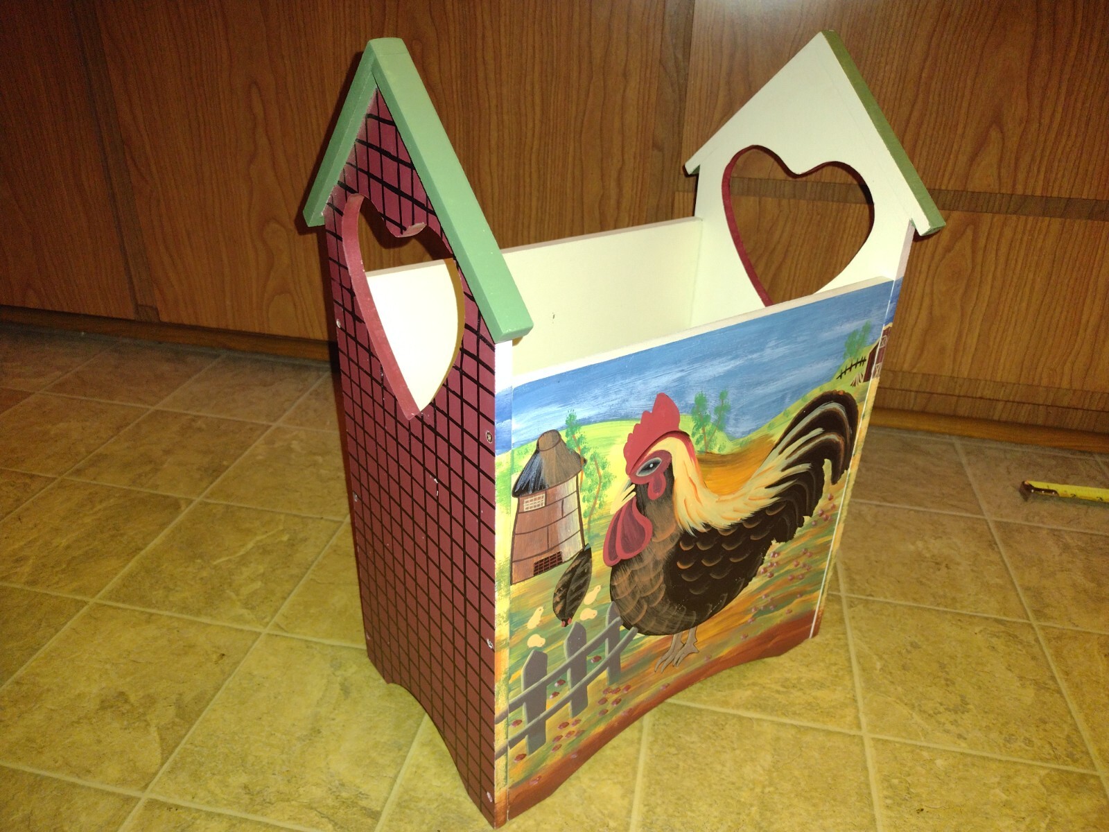 ROOSTER TRASH CAN MAGAZINE CADDY BOX COUNTRY KITCHEN FARM CABIN DECOR ...
