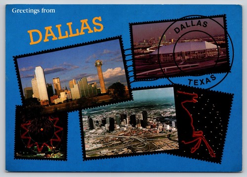 Postcard Multiview Greetings from Dallas Texas at Night Postal Stamp ...