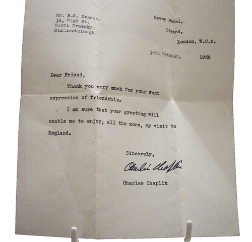 1952 CHARLIE CHAPLIN AUTOGRAPH LETTER GREAT CONDITION FULL SIGNATURE ...