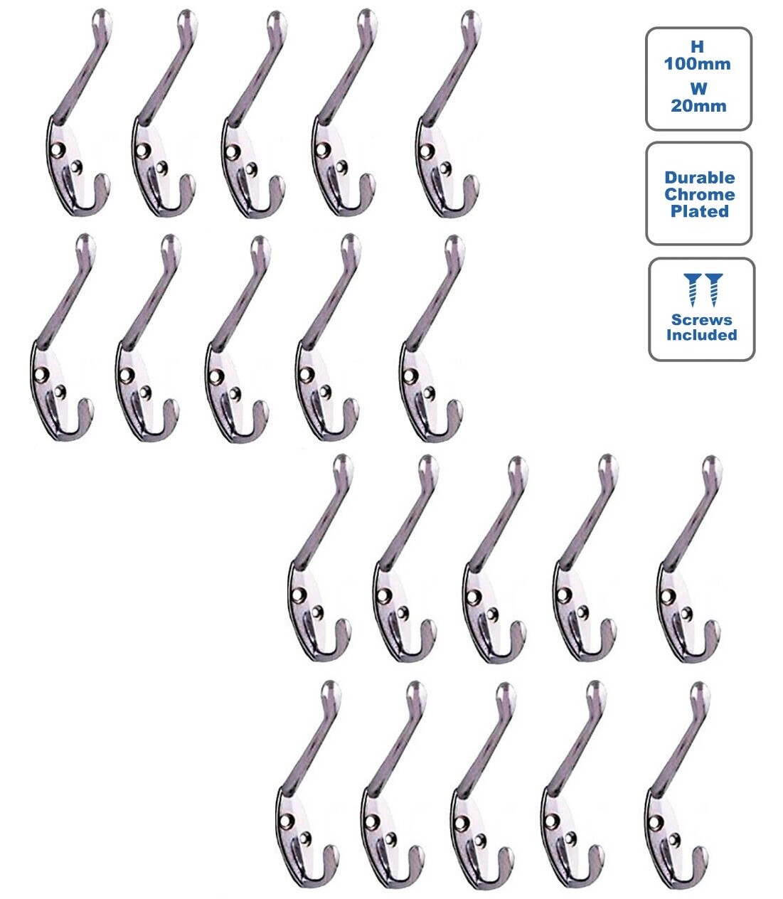 20 x Joblot Chrome Plated Twin Double Robe Hook Hanger Coat DIY ...