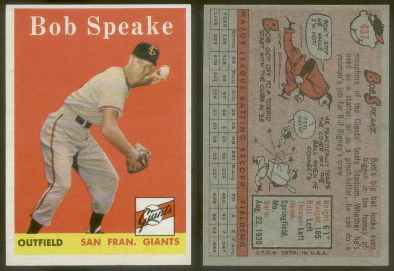 (8132) 1958 Topps 437 Bob Speake Giants-EX | eBay