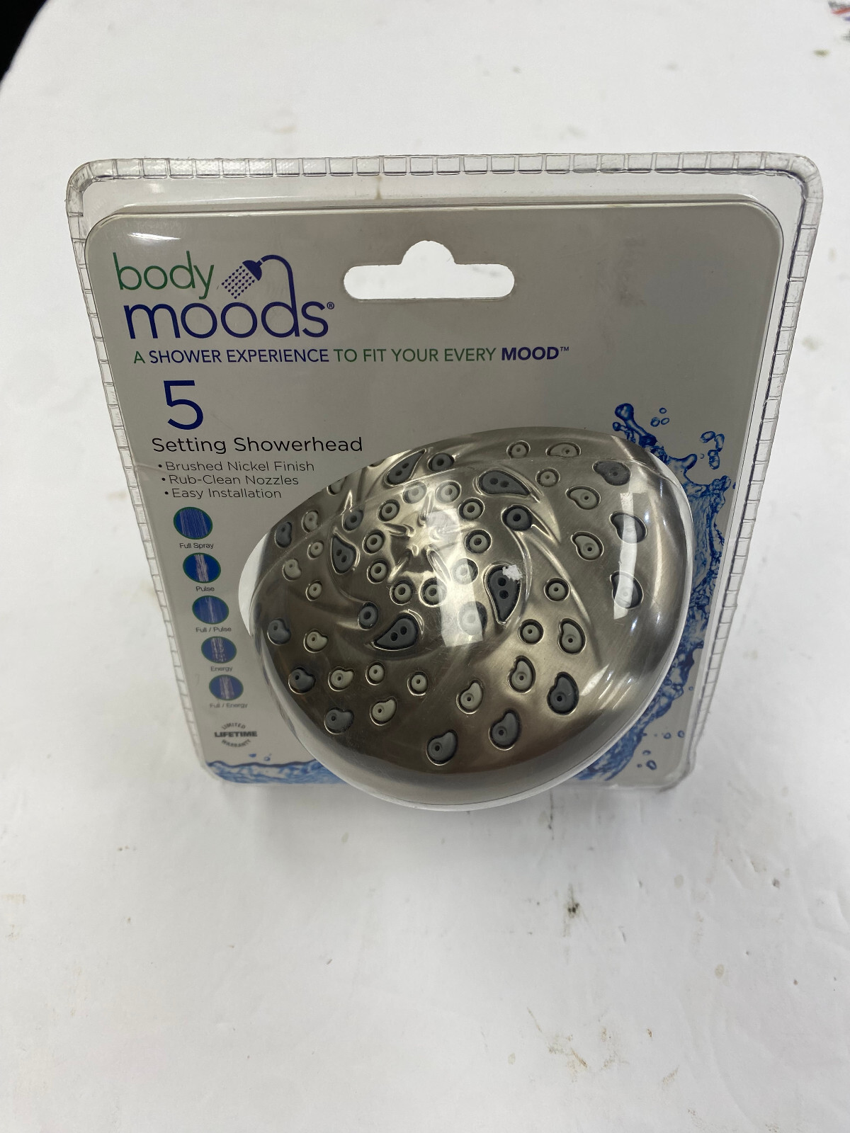 Body Moods Fixed Shower Head - 5 Spray Settings, Brushed Nickel | eBay
