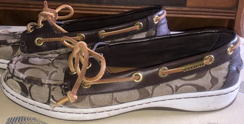 Coach Richelle Topsider Boat Deck Shoes Size 7 Canvas Loafer Leather ...
